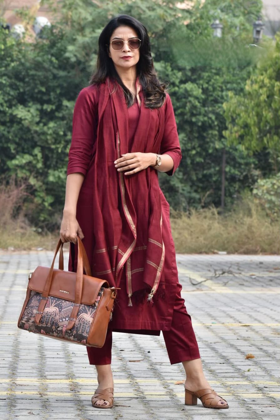Premium Cotton Maroon Kurta Pant With Dupatta Set – Label Danilo